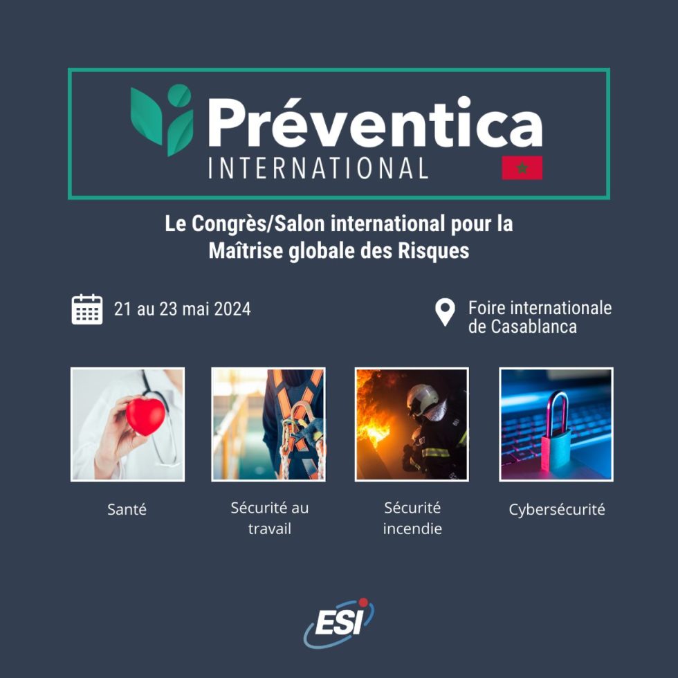 ESI s’envole au Maroc du 21 au 23 mai 2024 pour le salon Préventica ! - ESI